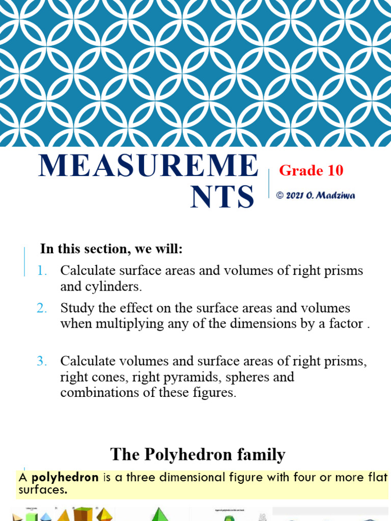 Grade 10 Measurements and Formulas | PDF | Area | Volume