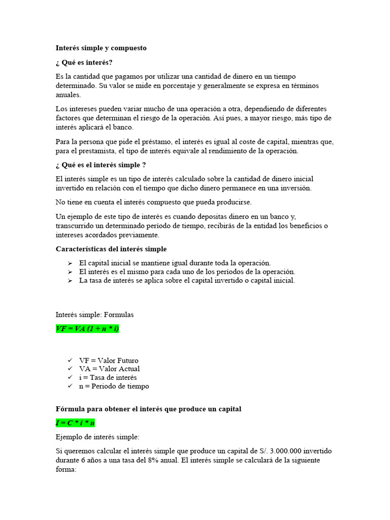 Interés Simple vs Compuesto: Guía | PDF | Interés | Tasas de interés