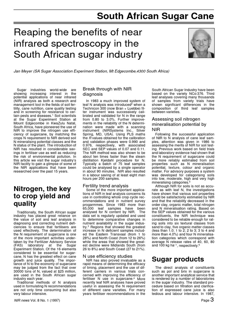 1997 Benefit of NIR in South African Sugar Industry | PDF | Sugarcane ...