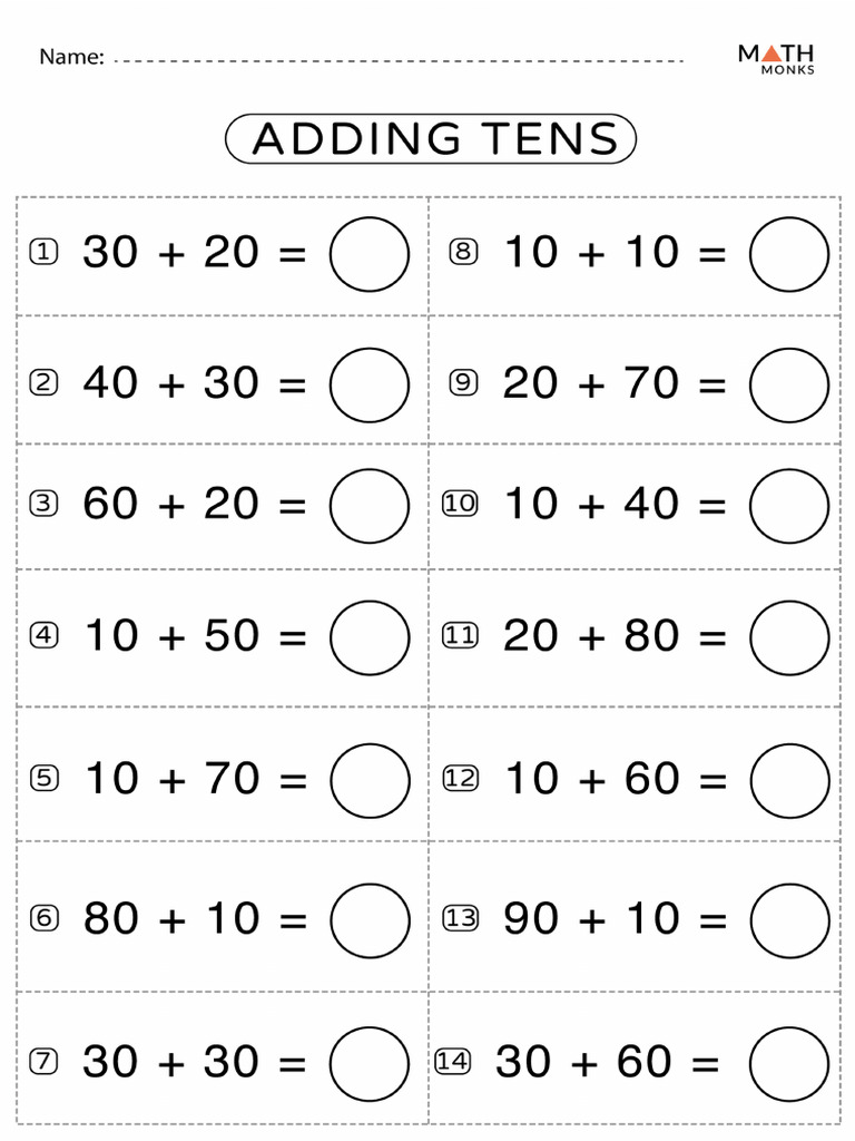 Adding Tens Worksheet | PDF