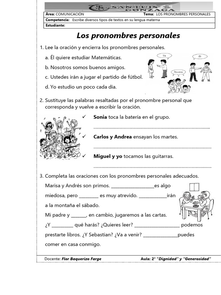 Ejercicios de Pronombres Personales | PDF
