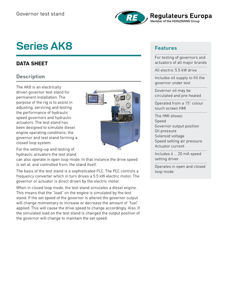 DS RE AK-8 Governor-Test-Stand e | PDF | Electric Motor | Alternating ...