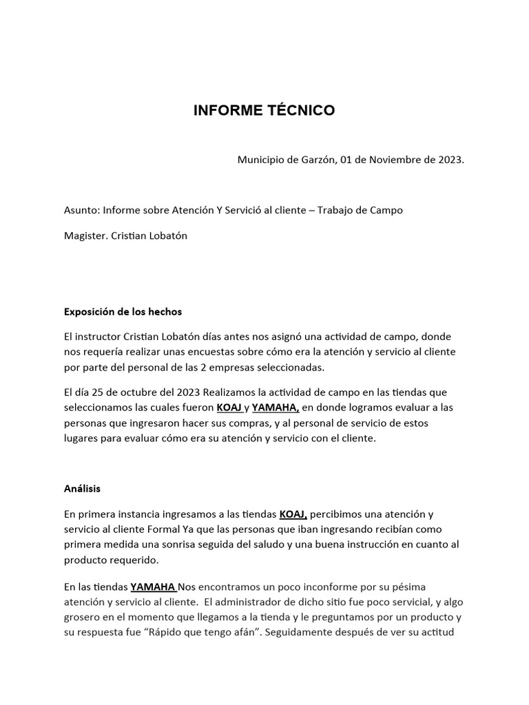 Modelo Informe Tecnico | PDF | Servicio al Cliente | Metodología de encuesta