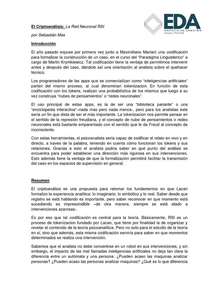 El Criptoanalisis (La Red Neuronal RSI) | PDF | Jacques Lacan | Mente ...