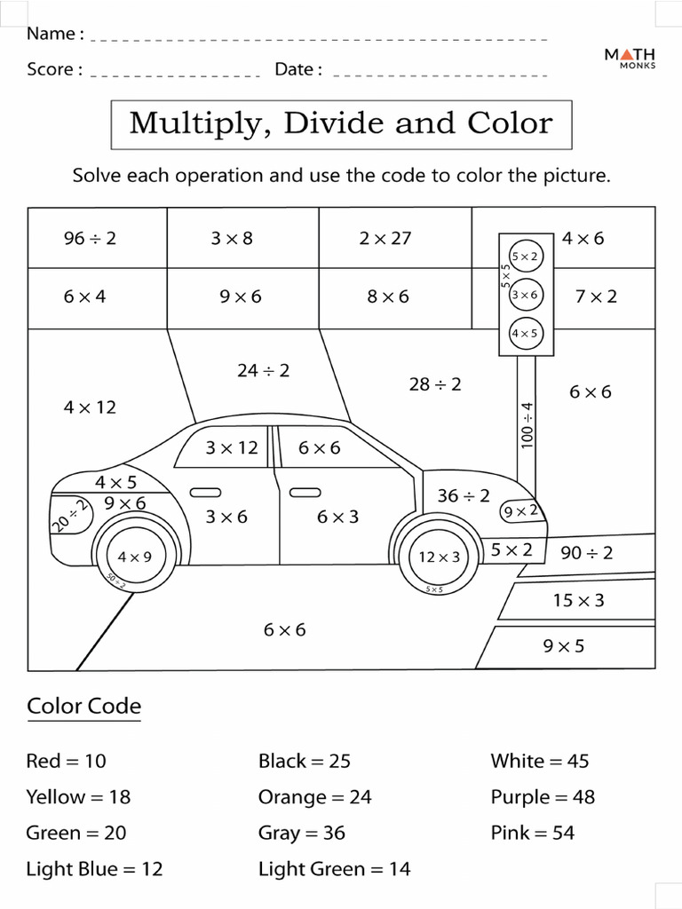 Color by Number Multiplication and Division Worksheets | PDF