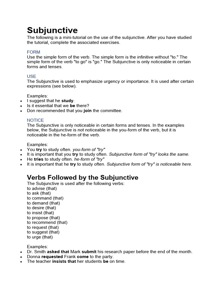 SUBJUNCTIVE | PDF | Verb | Grammatical Tense