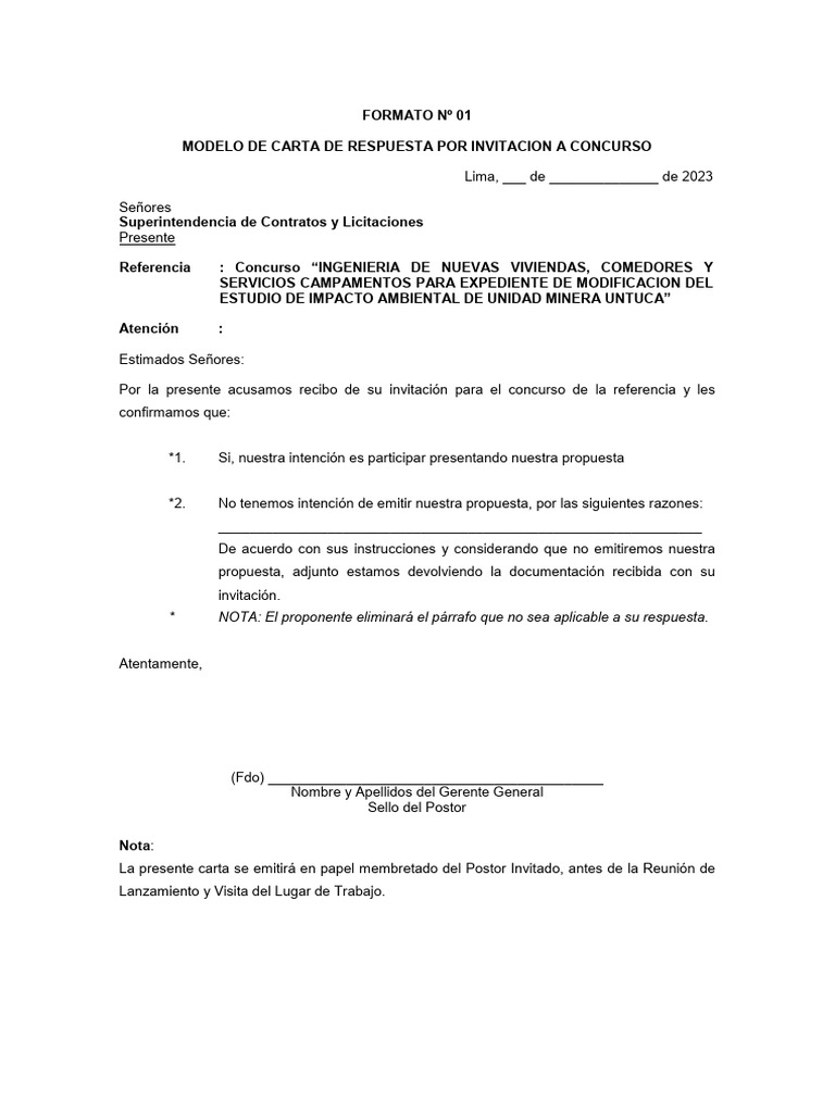 Modelo Carta Respuesta | PDF