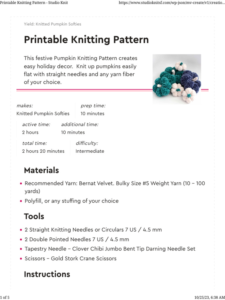 Printable Knitting Pattern - Studio Knit | PDF | Knitting | Knitting Needle