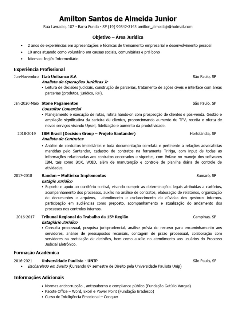 Amilton Junior - CV - SP Atualizado | PDF | Gestão de recursos humanos ...