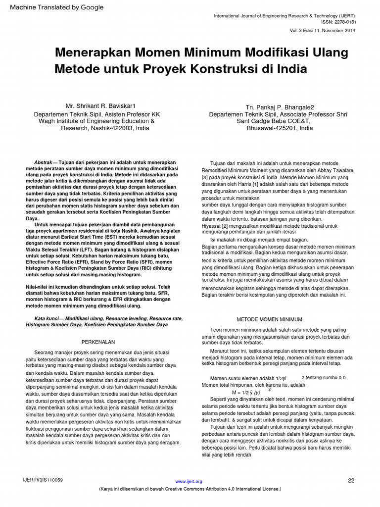 Applying Re Modified Minimum Moment Method To Construction Projects in India IJERTV3IS110059 | PDF