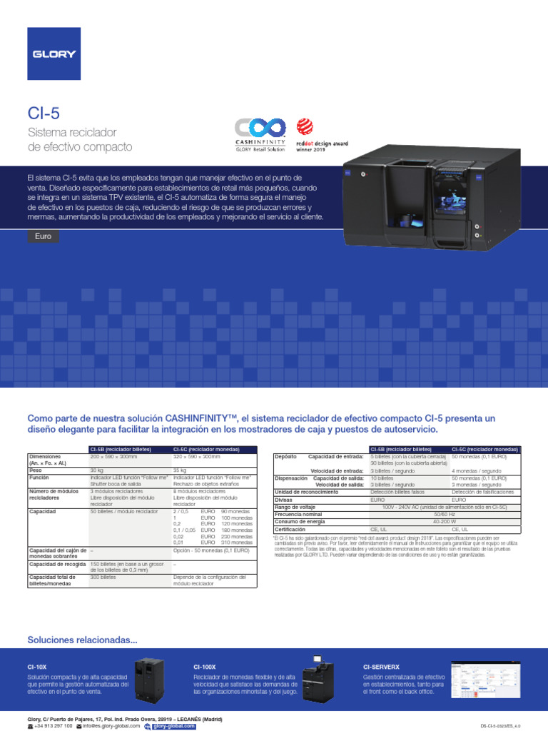 Glory CI 5 Datasheet ES V4 0 | PDF | Euro | Billete de banco