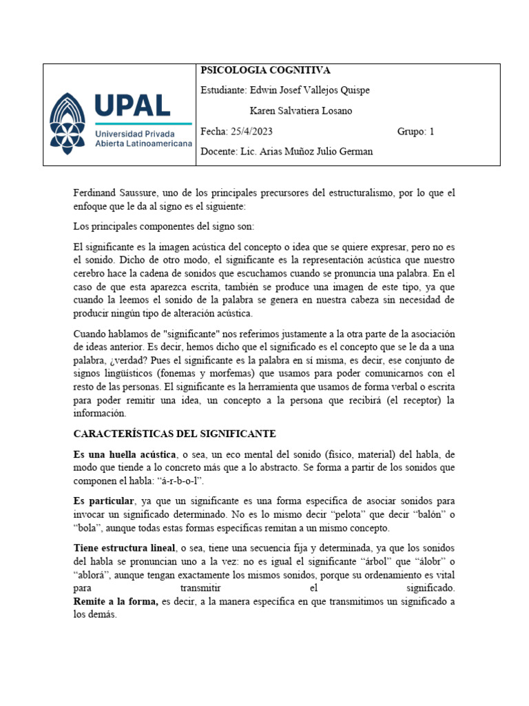 Significado y Significante | PDF | Lingüística | Palabra Significado y Significante | PDF | Lingüística | Palabra
