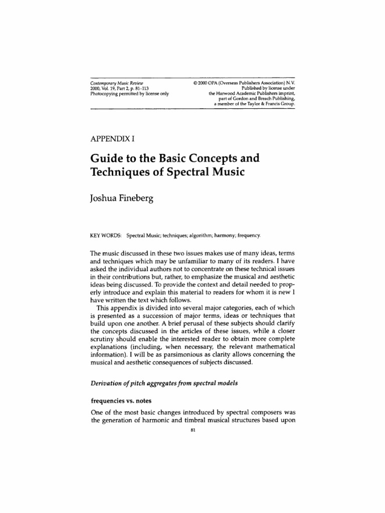 Guide To The Basic Concepts and Techniques of Spectral Music | PDF ...