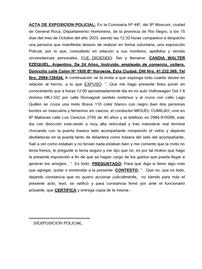 Acta de Exposicion Policial | PDF