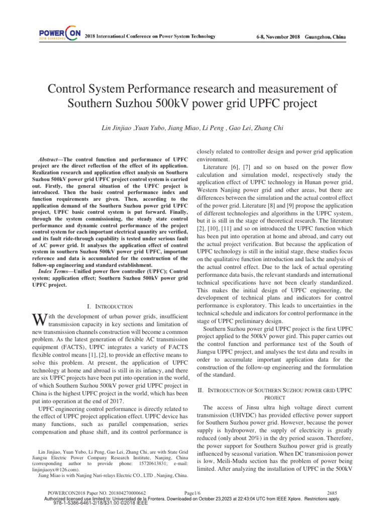 Control System Performance Research and Measurement of Southern Suzhou 500kV Power Grid UPFC ...
