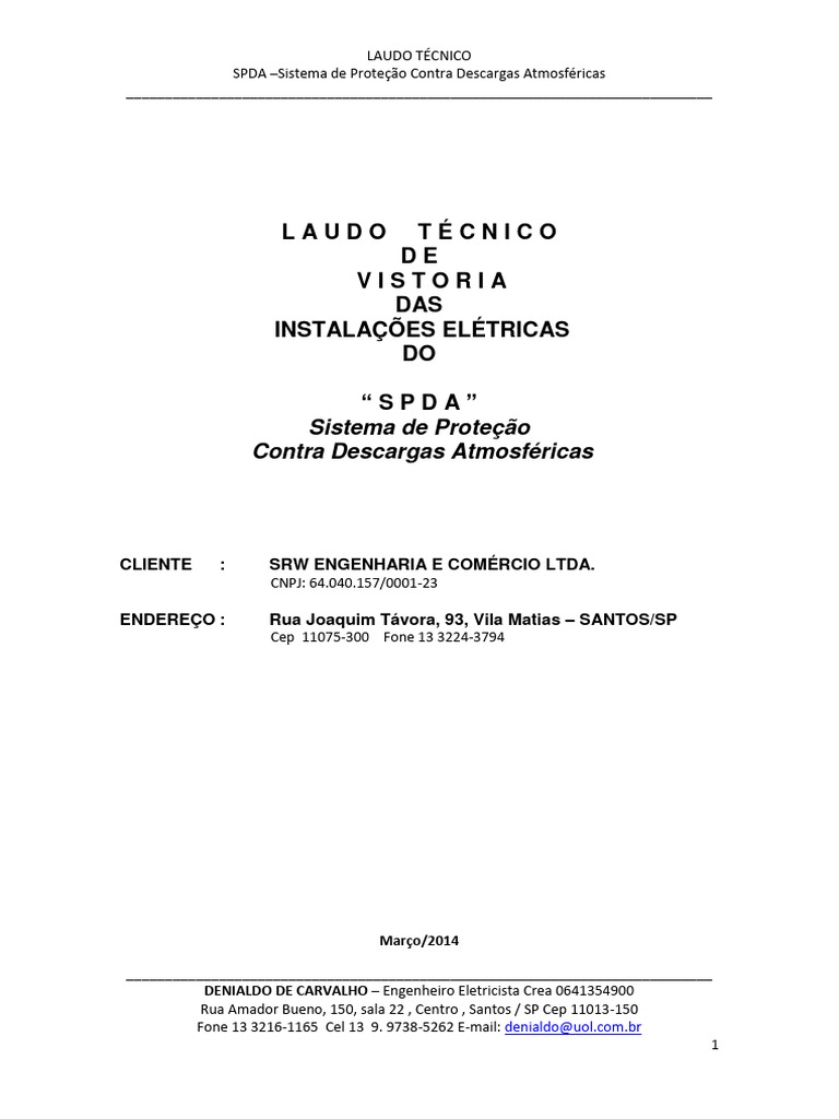 Laudo Técnico SPDA Edifício Tolentino | PDF | Relâmpago | Condutor elétrico