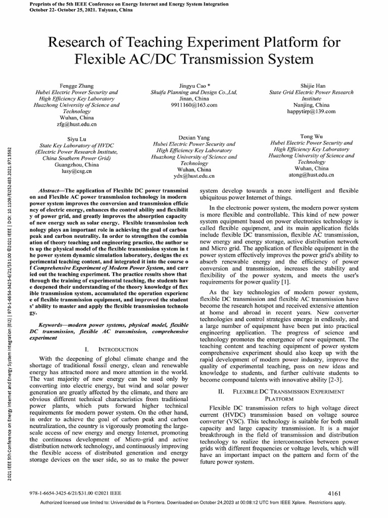 Research of Teaching Experiment Platform For Flexible AC DC Transmission System | PDF | Electric ...