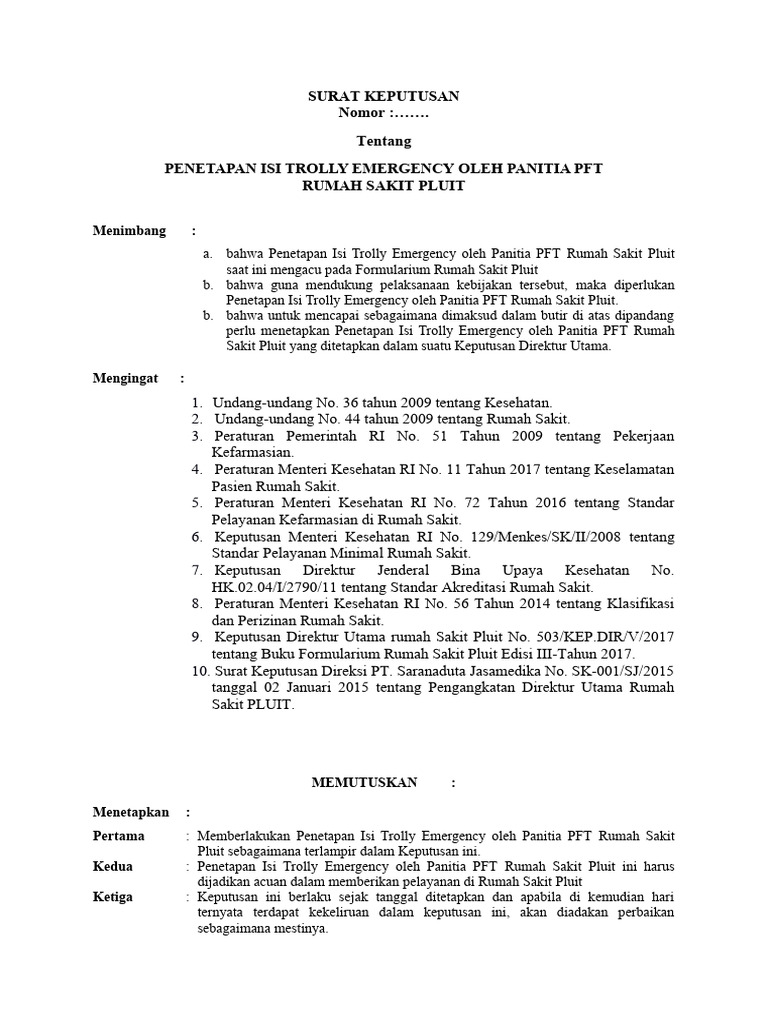 Penetapan Isi Trolly Emergency RS Pluit | PDF