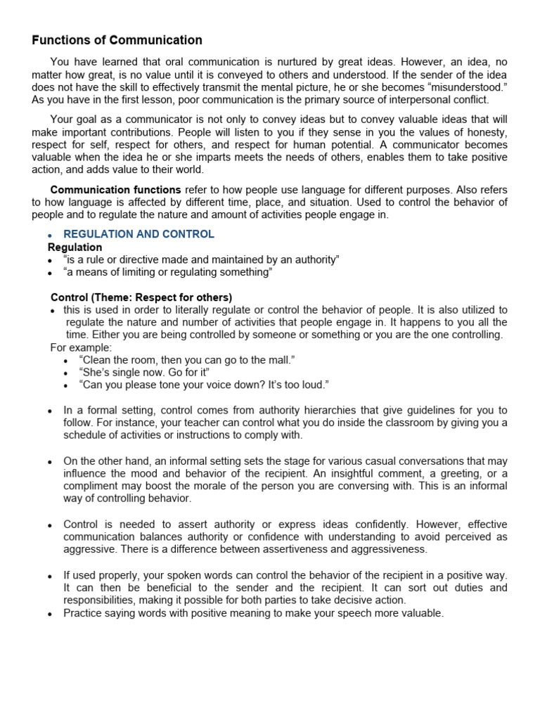 Functions of Communication | PDF | Communication | Interpersonal ...