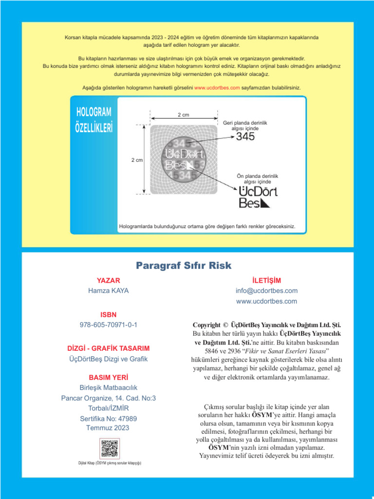 345 Paragraf Sifir Ri̇sk Soru Bankasi 2024 | PDF