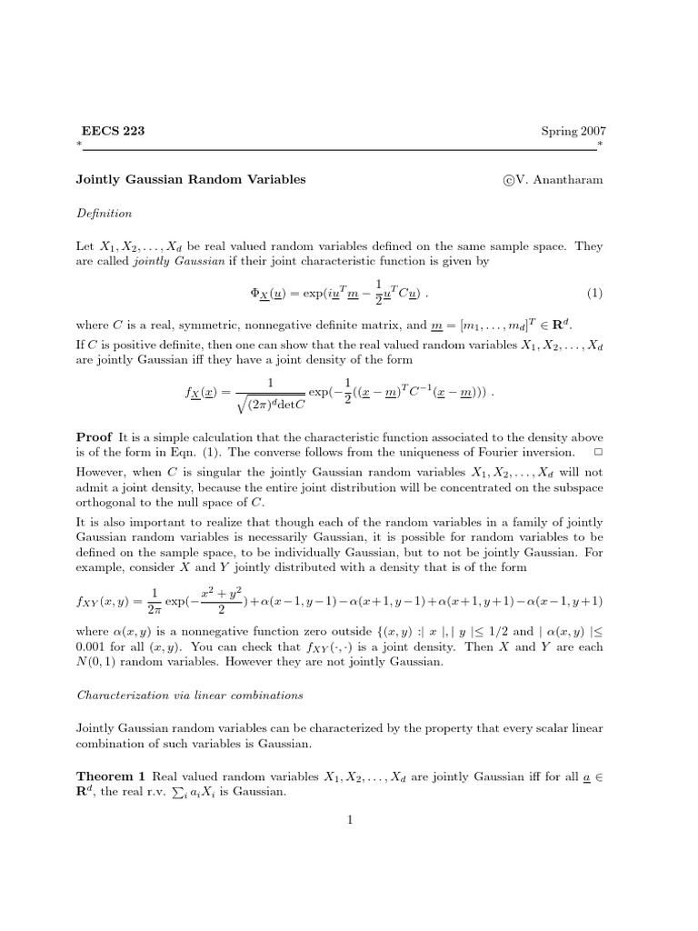 Jointly Gaussian Random Variables Explained | PDF | Normal Distribution ...
