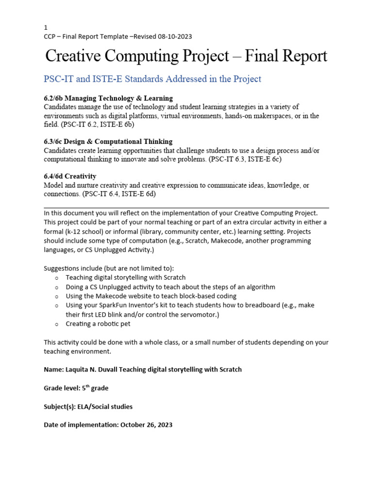 Duvall Creative Computing Project Final Report | PDF | Creativity ...