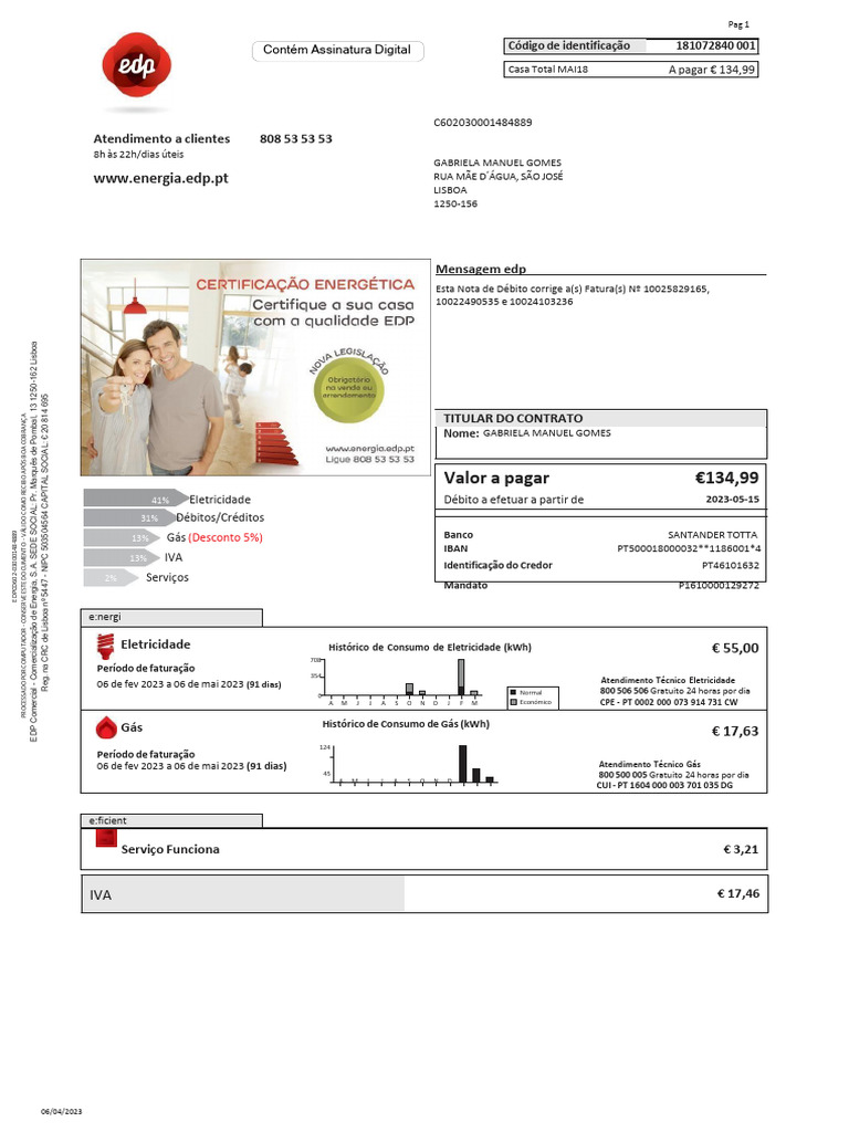 Portugal 1 Factura de Luz - Edp | PDF | Business