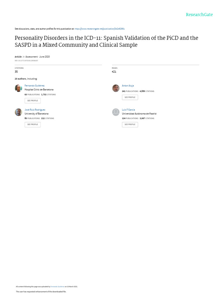 Personality Disorders in The Icd-11: Spanish Validation of The Picd and ...