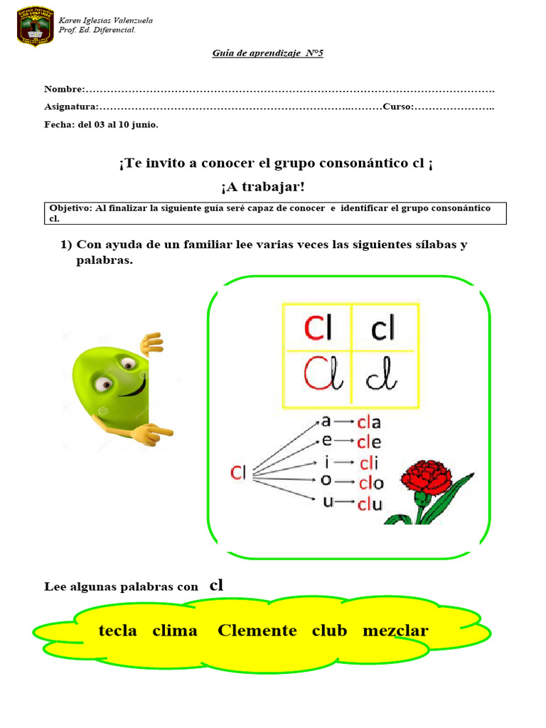 Lenguaje Grupos Consonánticos | PDF | Artes del Lenguaje y Comunicación