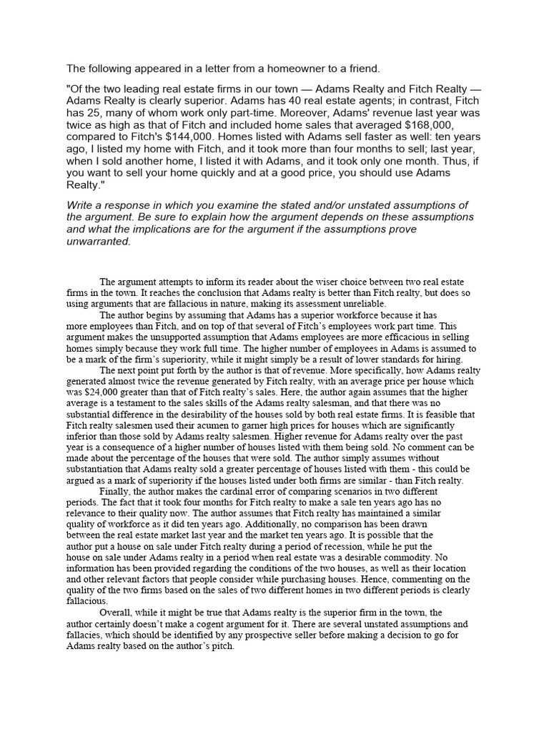 Argument - Adams and Fitch Realty | PDF | Argument | Fallacy