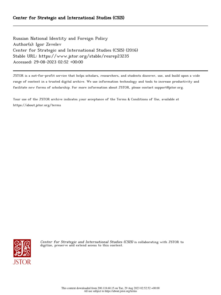 Russian Identity's Impact on Foreign Policy | PDF | Center For ...