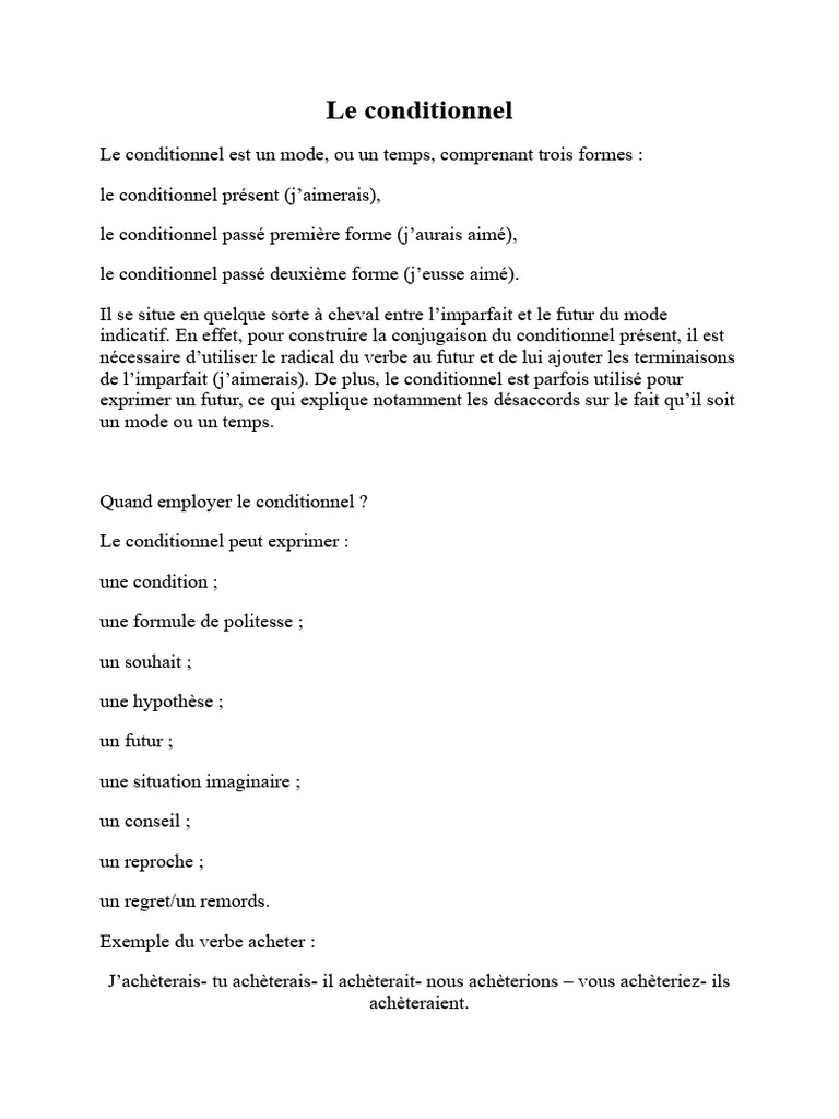 Comprendre le mode conditionnel français | PDF | Verbe | Typologie ...
