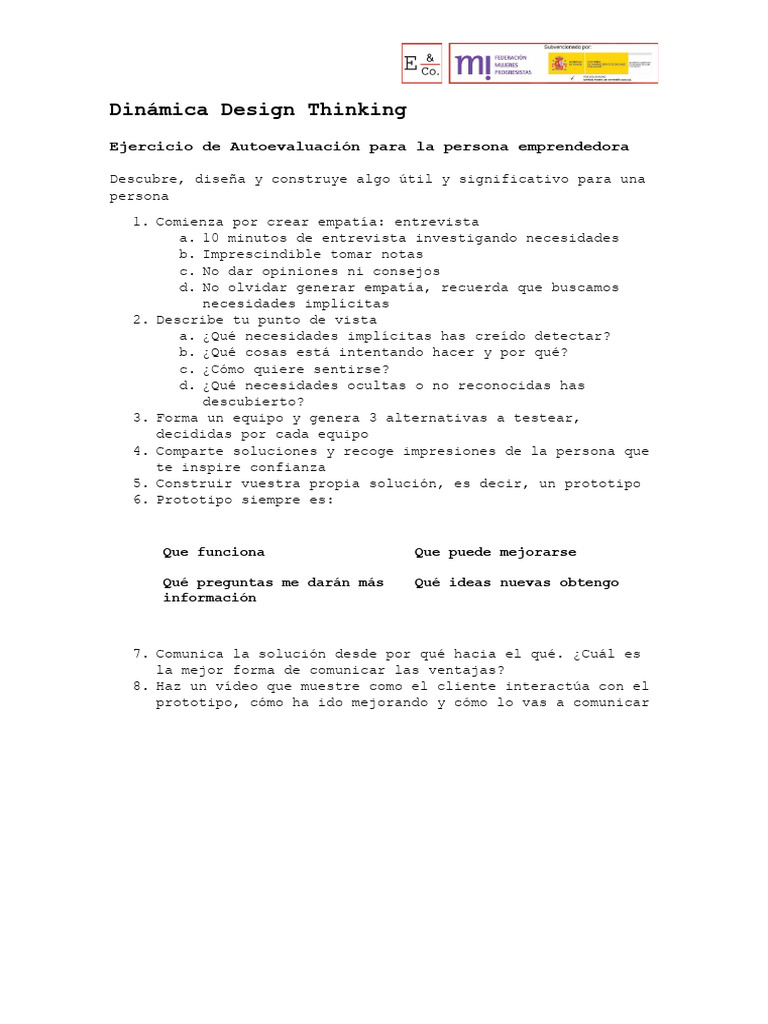 M2 - Ejercicio Autoevaluación Dinámica Design Thinking | PDF