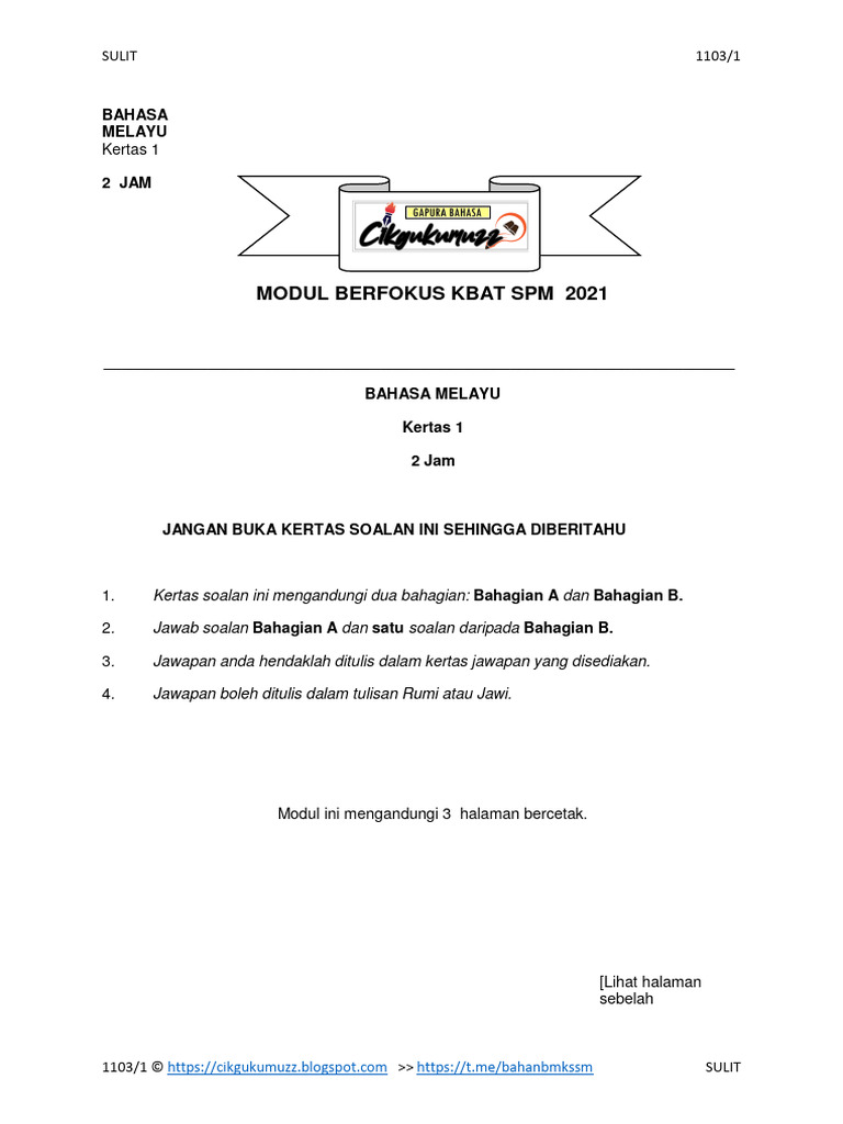 Modul Kbat SPM Bm1 KSSM | PDF