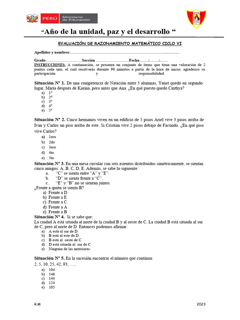 Evaluación Ciclo Vi r.m-1 | PDF