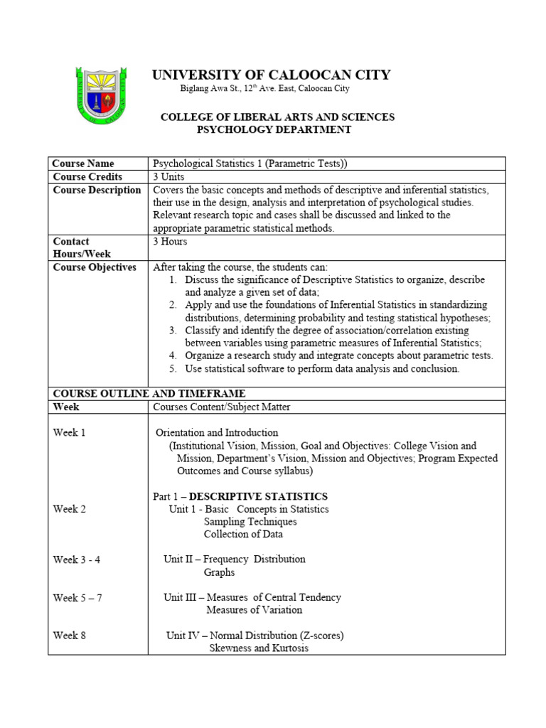 Psych Stat 1 Syllabus Parametric Tests 2023 | PDF | Statistics ...