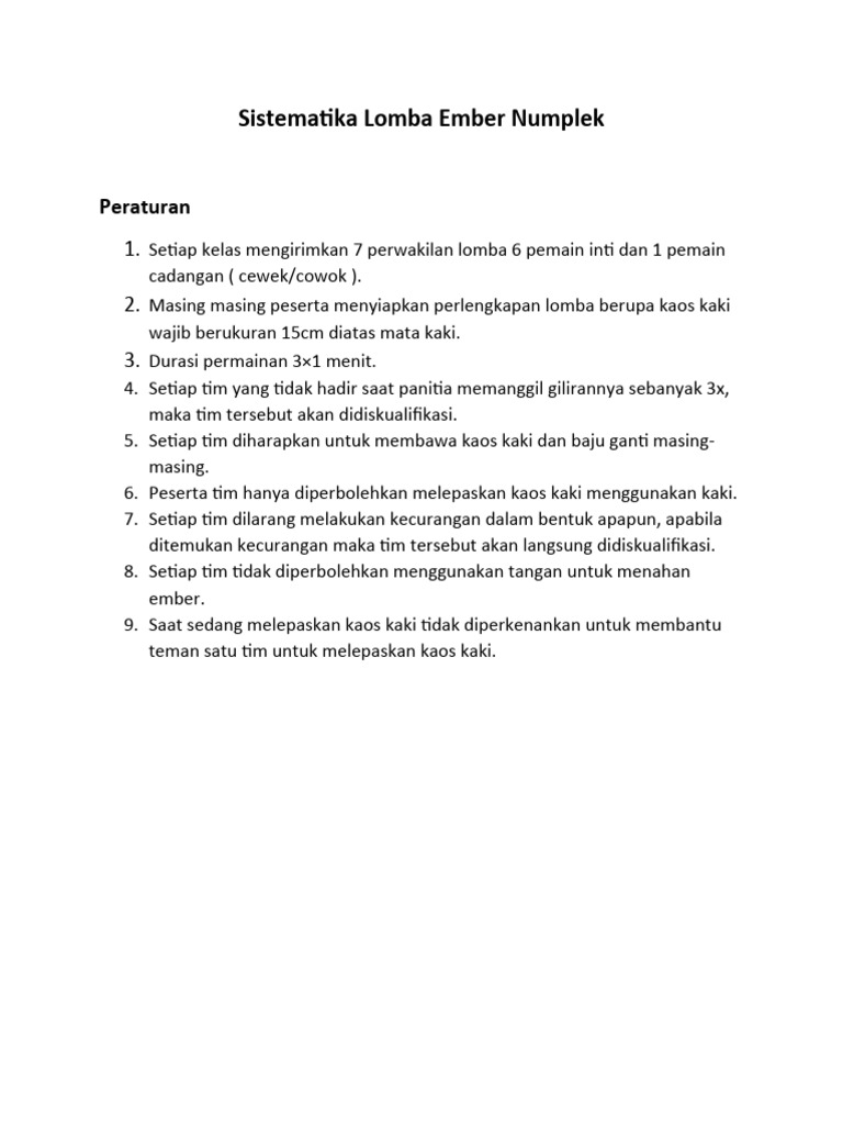 Sistematika Lomba Ember Numplek | PDF