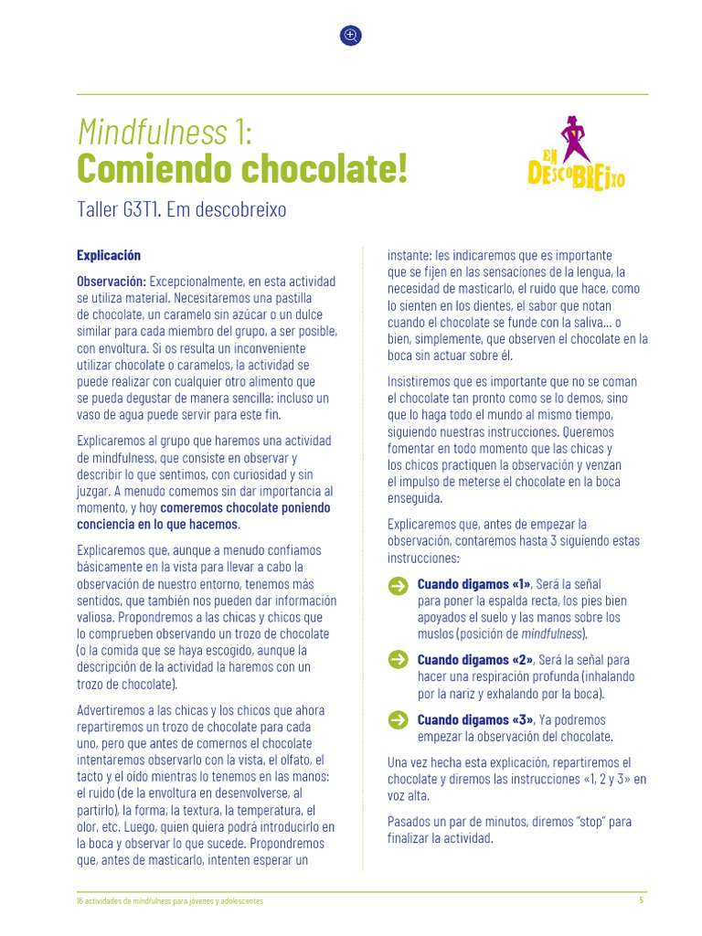 Actividades de Mindfulness para Jóvenes | PDF | Chocolate