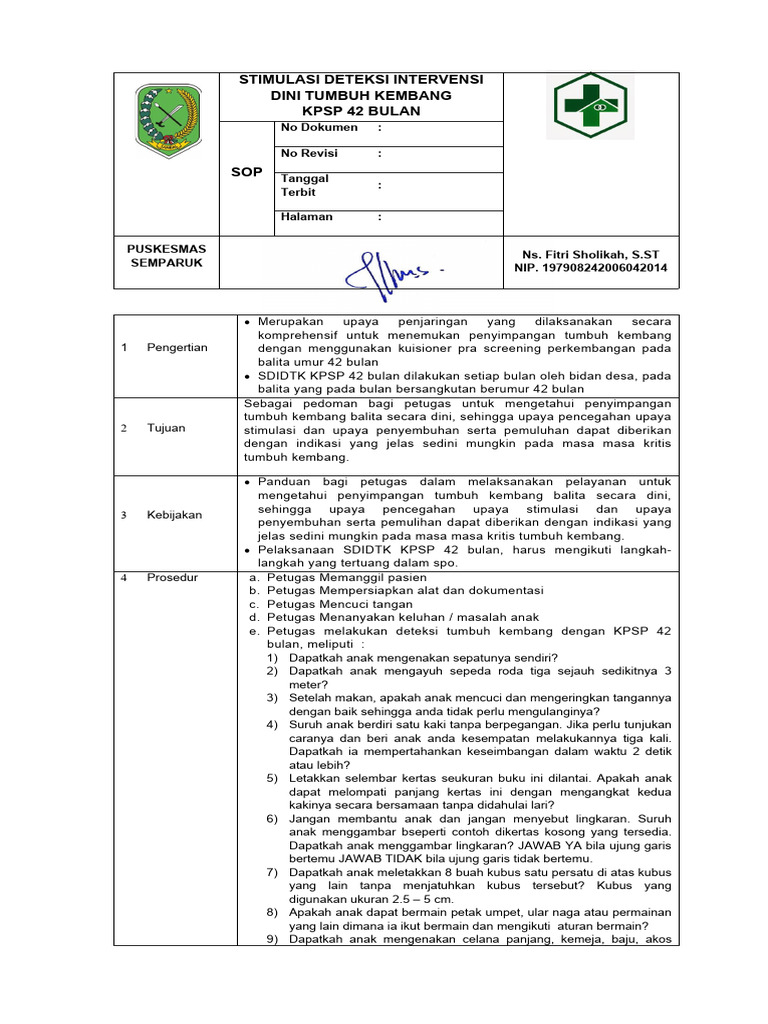 Sop KPSP 42 Bulan New | PDF