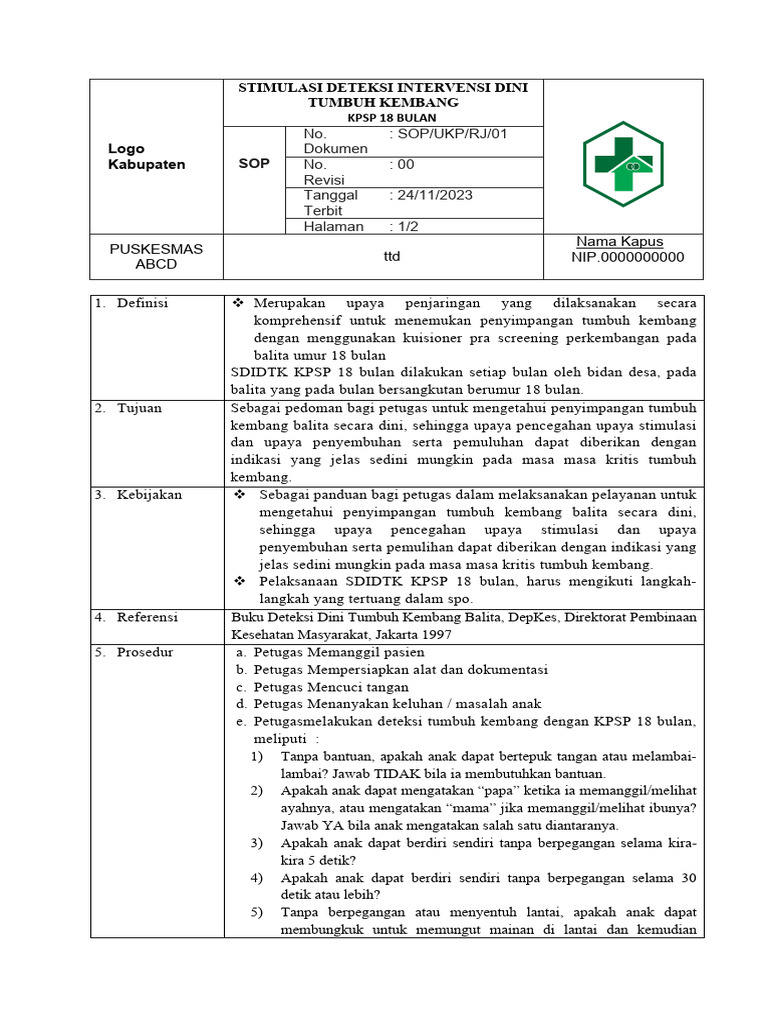 Sop Sdidtk KPSP 18 Bulan F | PDF