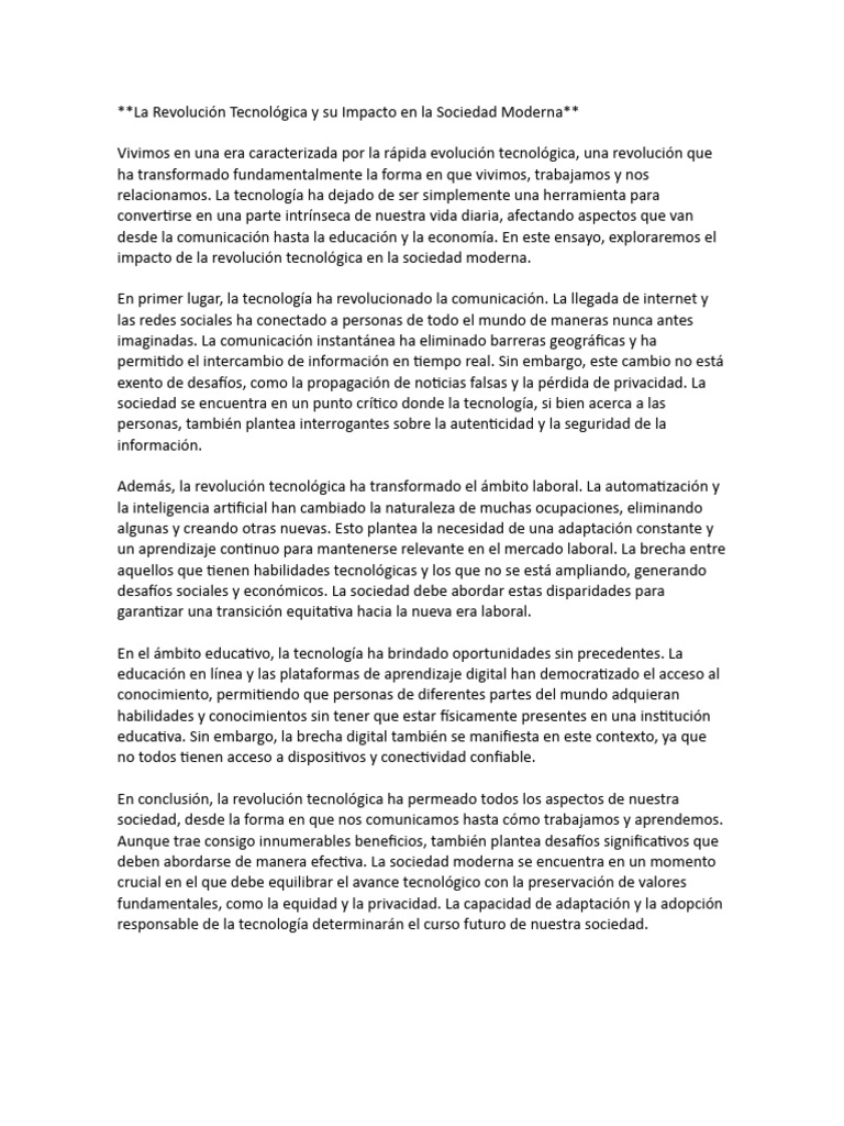 La Revolución Tecnológica Y Su Impacto En La Sociedad Moderna Descargar Gratis Pdf Sociedad 