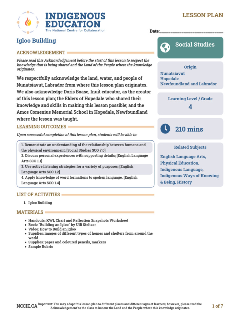 Igloo Building | PDF | Learning | Lesson Plan
