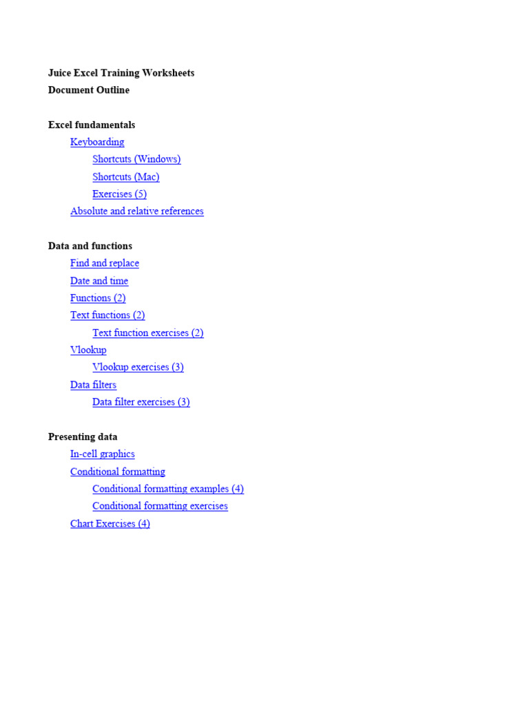 Juice Excel Training Worksheets | Download Free PDF | Microsoft Excel ...