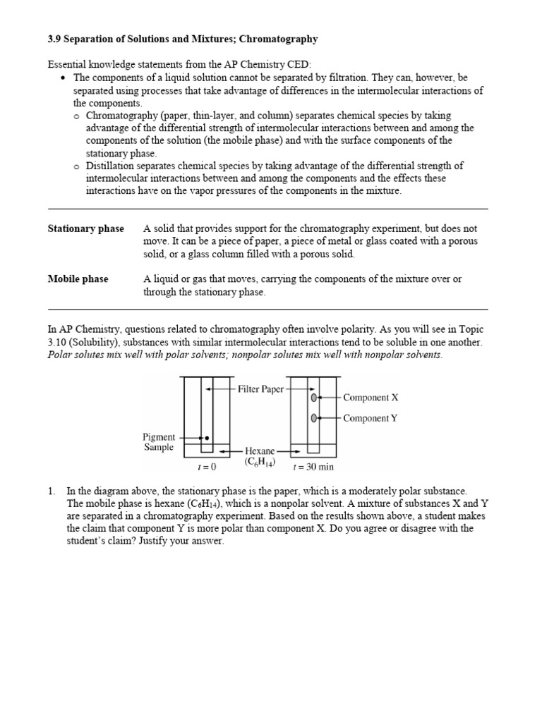 Chromatography and Distillation in AP Chemistry | PDF | Chromatography ...