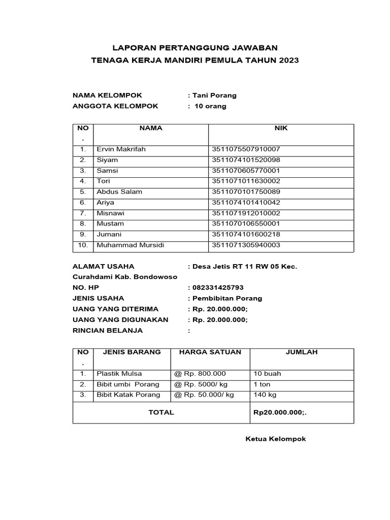 Contoh Rencana Format Laporan Pertanggung Jawaban 2023 | PDF