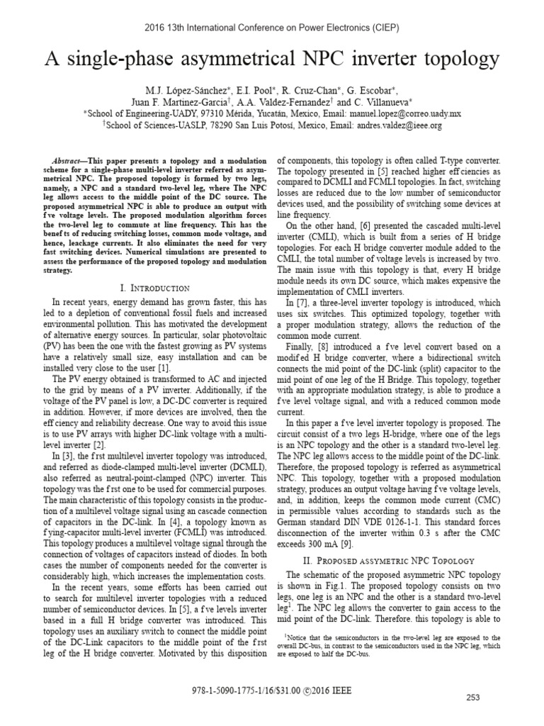 A Single Phase Assymetrical NPC Inverter Topology | PDF