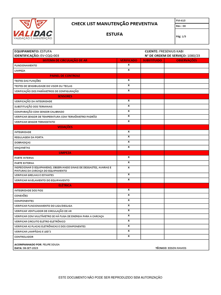 Check List Manutenção Preventiva EV-CQQ-003 | Download grátis PDF ...