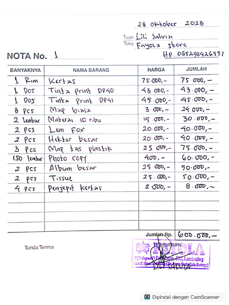 Nota Belanja ATK & Dokumentasi (Oktober) | PDF
