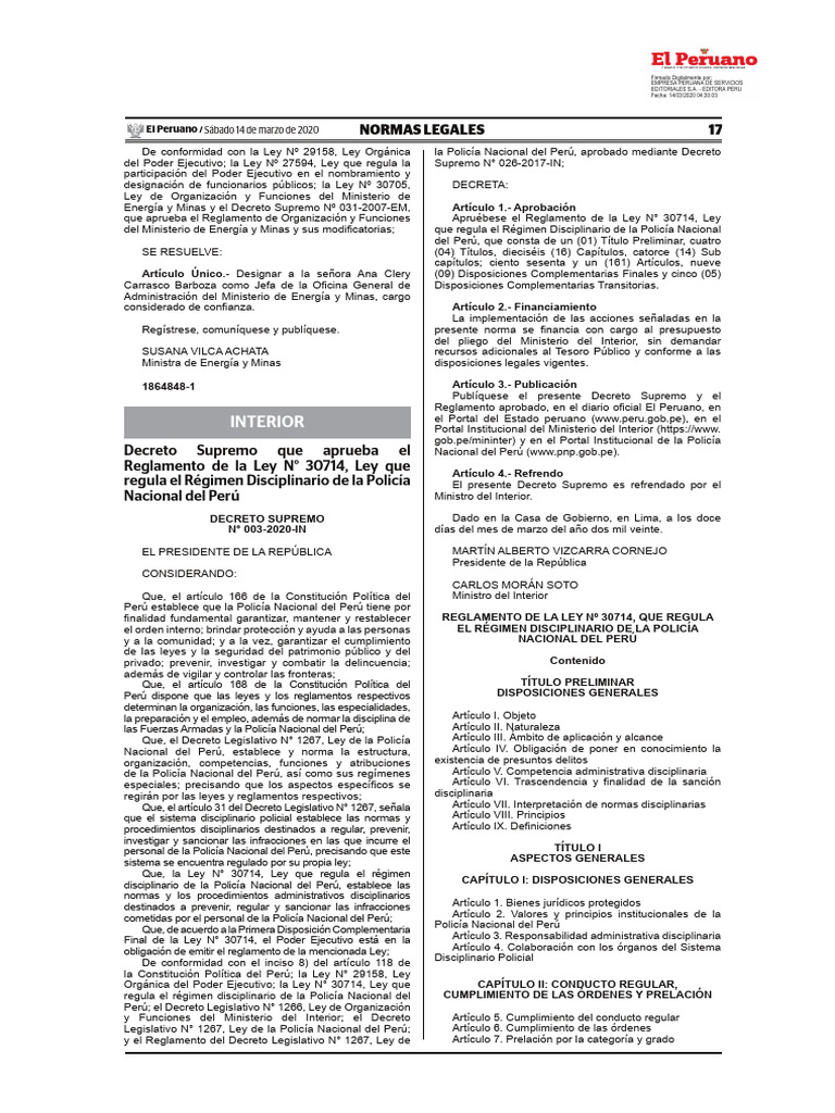 D.S 003-2020-IN Reglamento-de-la-Ley 30714 | PDF | Disciplinas | Policía