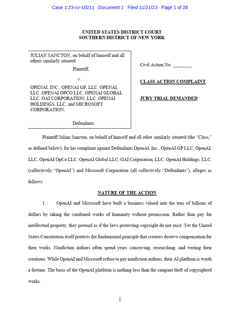 Sancton v. Microsoft | PDF | Limited Liability Company | Copyright